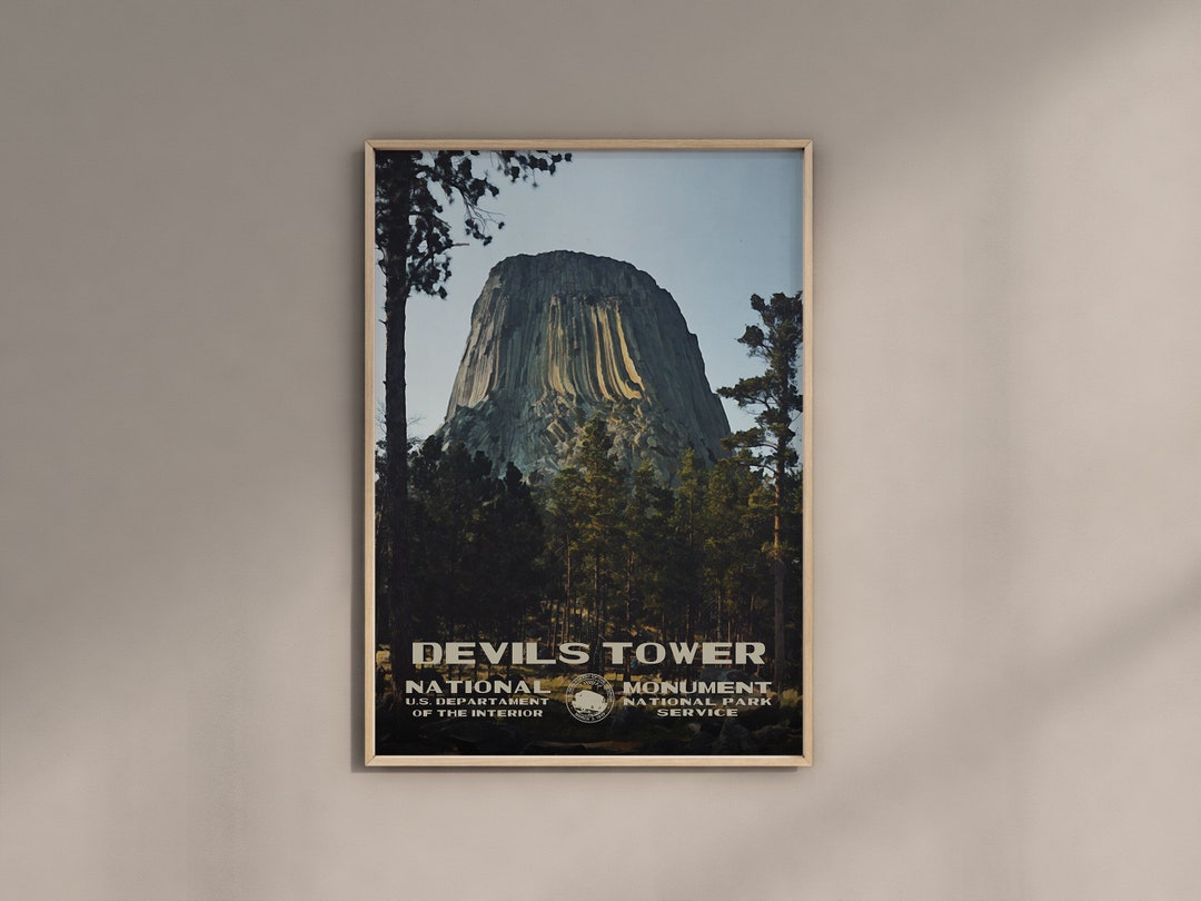 Devils Tower National Monument Poster WPA Style | Vintage Travel Poster ...