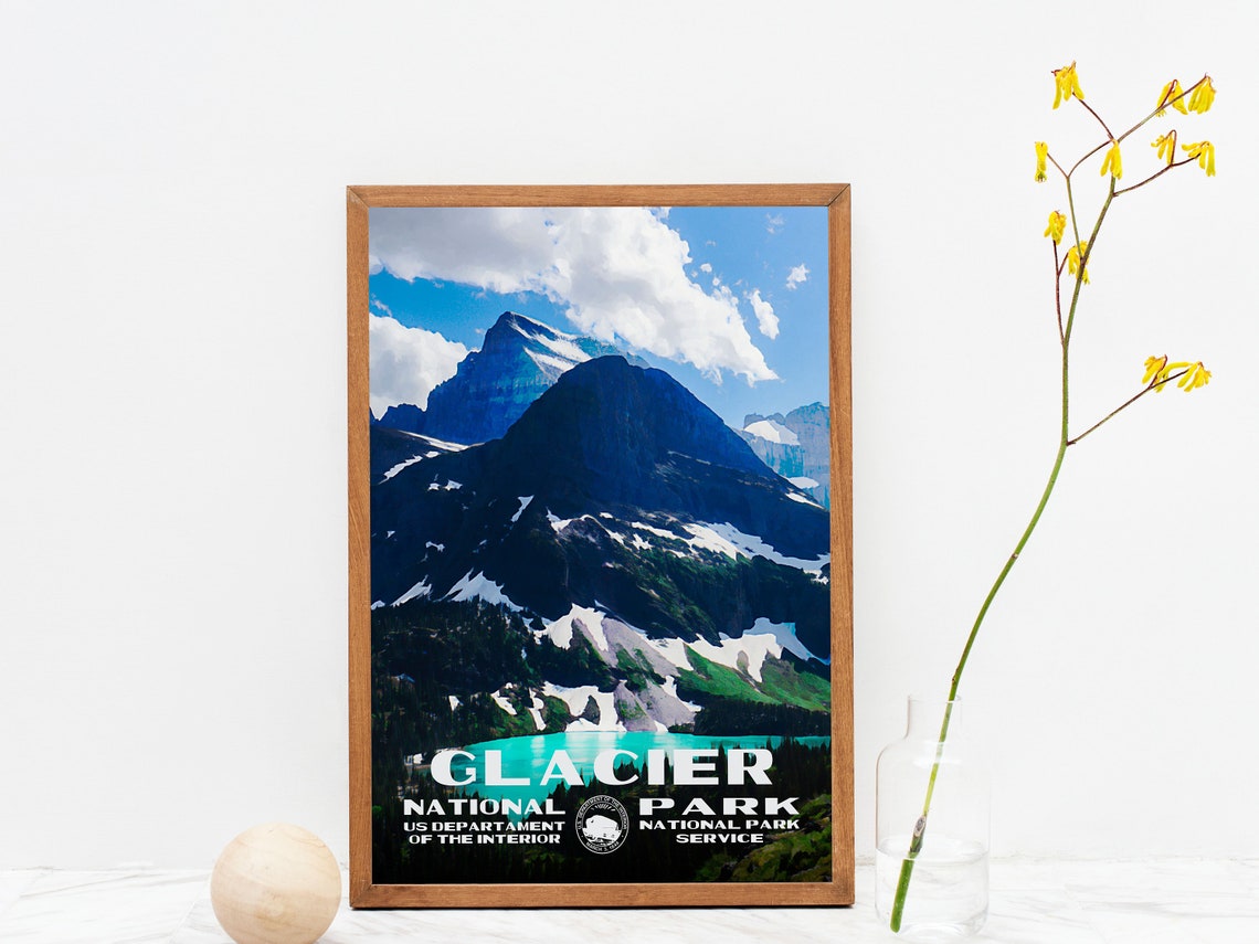 Glacier National Park Poster WPA Style Vintage Travel Poster - Etsy