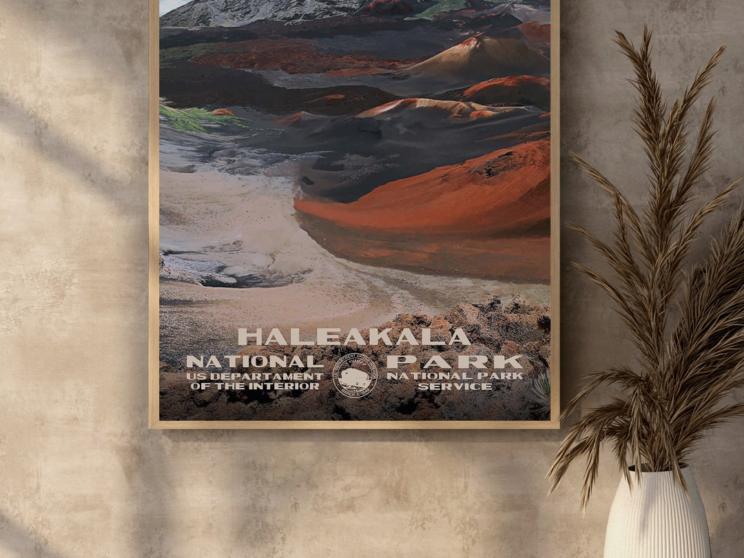 Haleakala National Park Poster WPA Style | Vintage Travel Poster | Retro Travel Print | Vintage ...