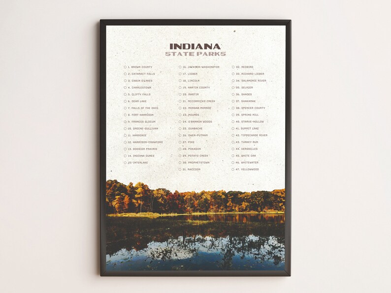 Indiana State Park Checklist WPA Poster Vintage Travel - Etsy