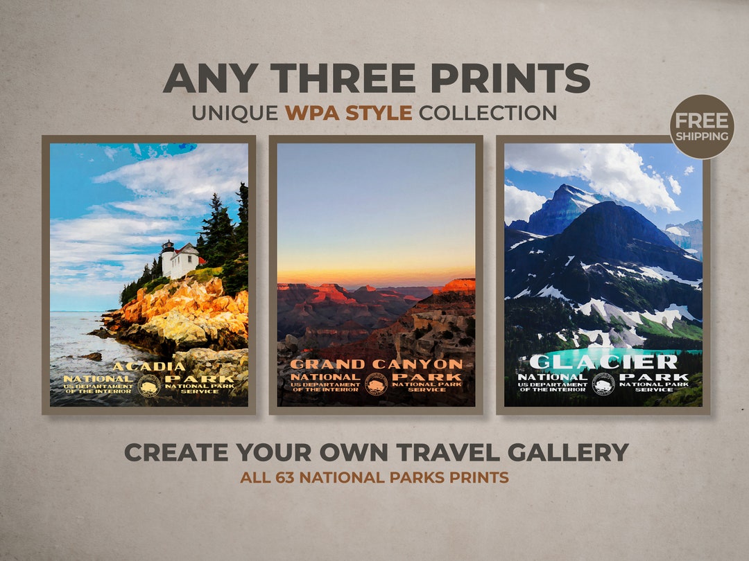 Any 3 Prints of Your Choice, WPA Style, National Park Poster, Money ...