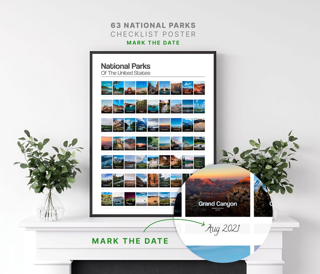 National Park Checklist Poster All 63 National Parks Mark - Etsy