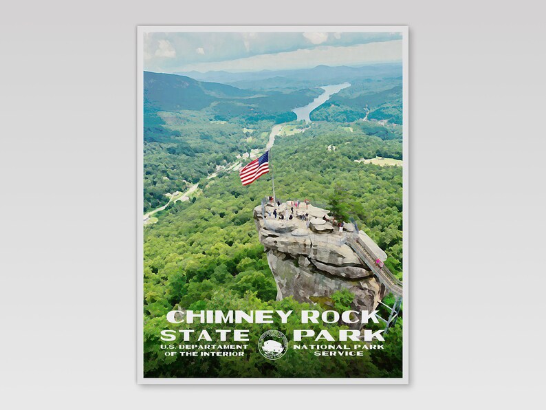 Chimney Rock State Park Poster WPA Style Vintage Travel - Etsy