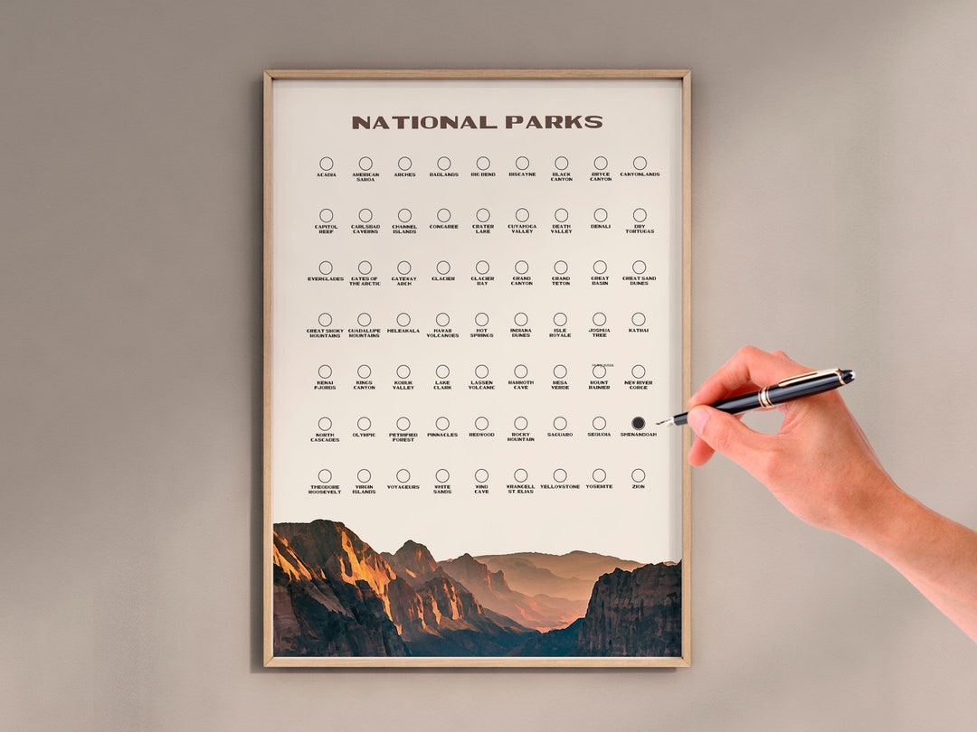 National Park Checklist Poster | All 63 National Parks | Mark the Date ...