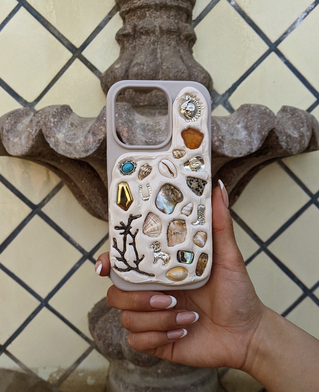IPhone Phone Case Handmade Decoden Desert Summer Mosaic Vintage Jewelry ...