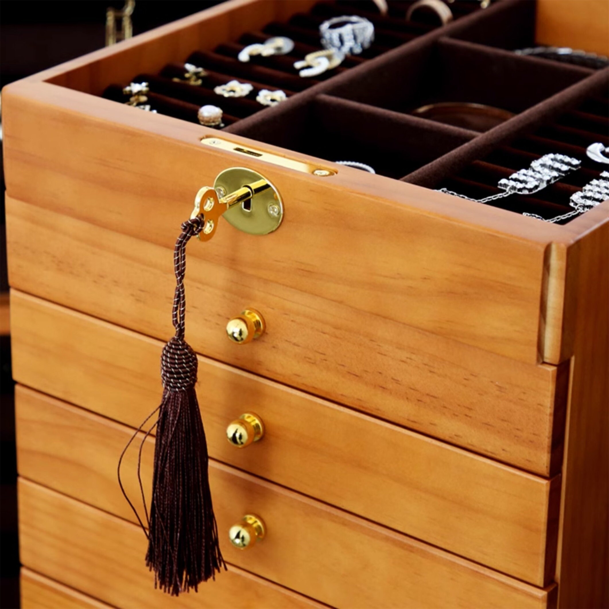 10-layer High-capacity Solid Wood Jewelry Box With Fully Locking for ...