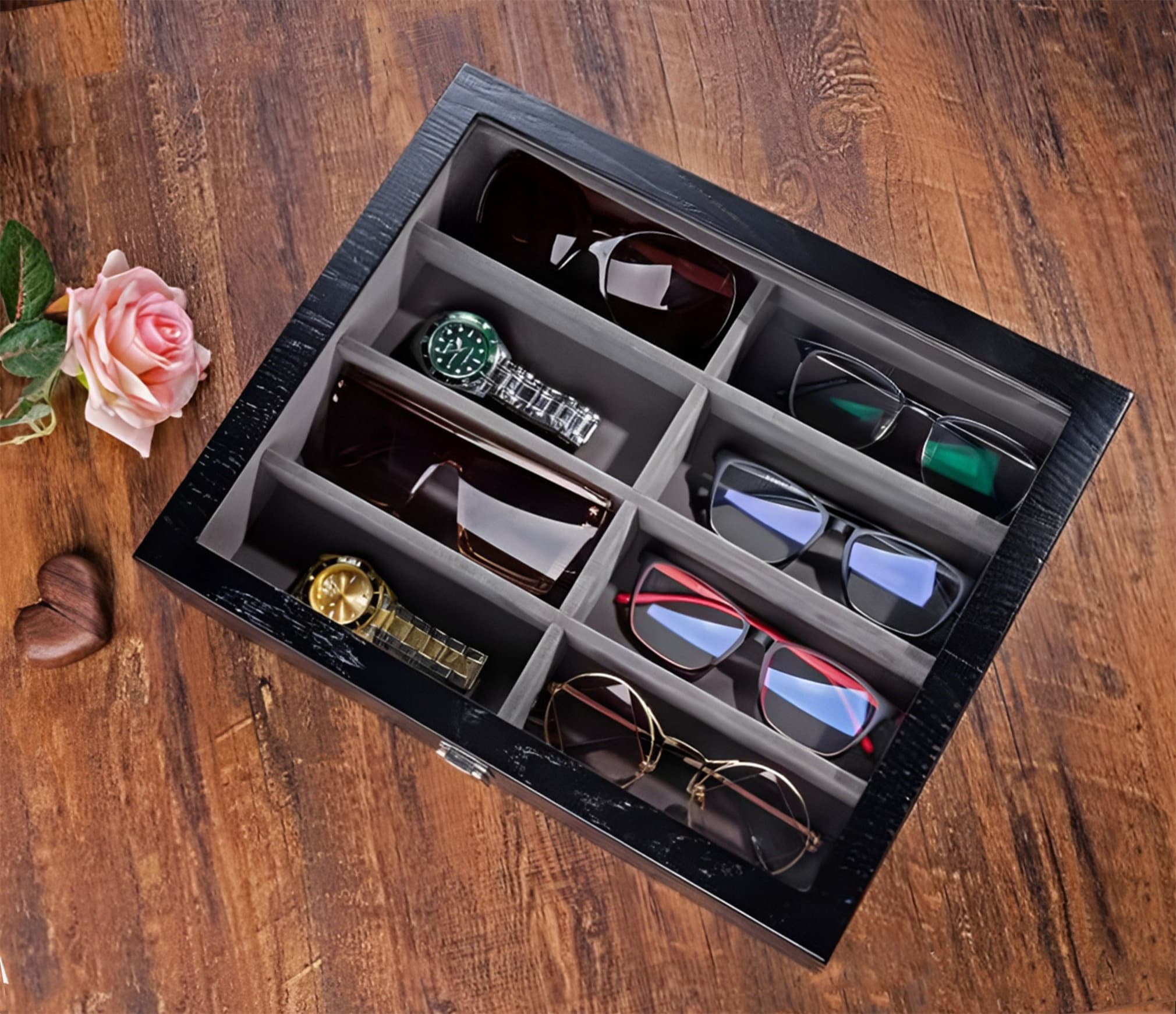 Personalized Engrave Sunglasses Box for Men,8 Divider Slots Wooden ...