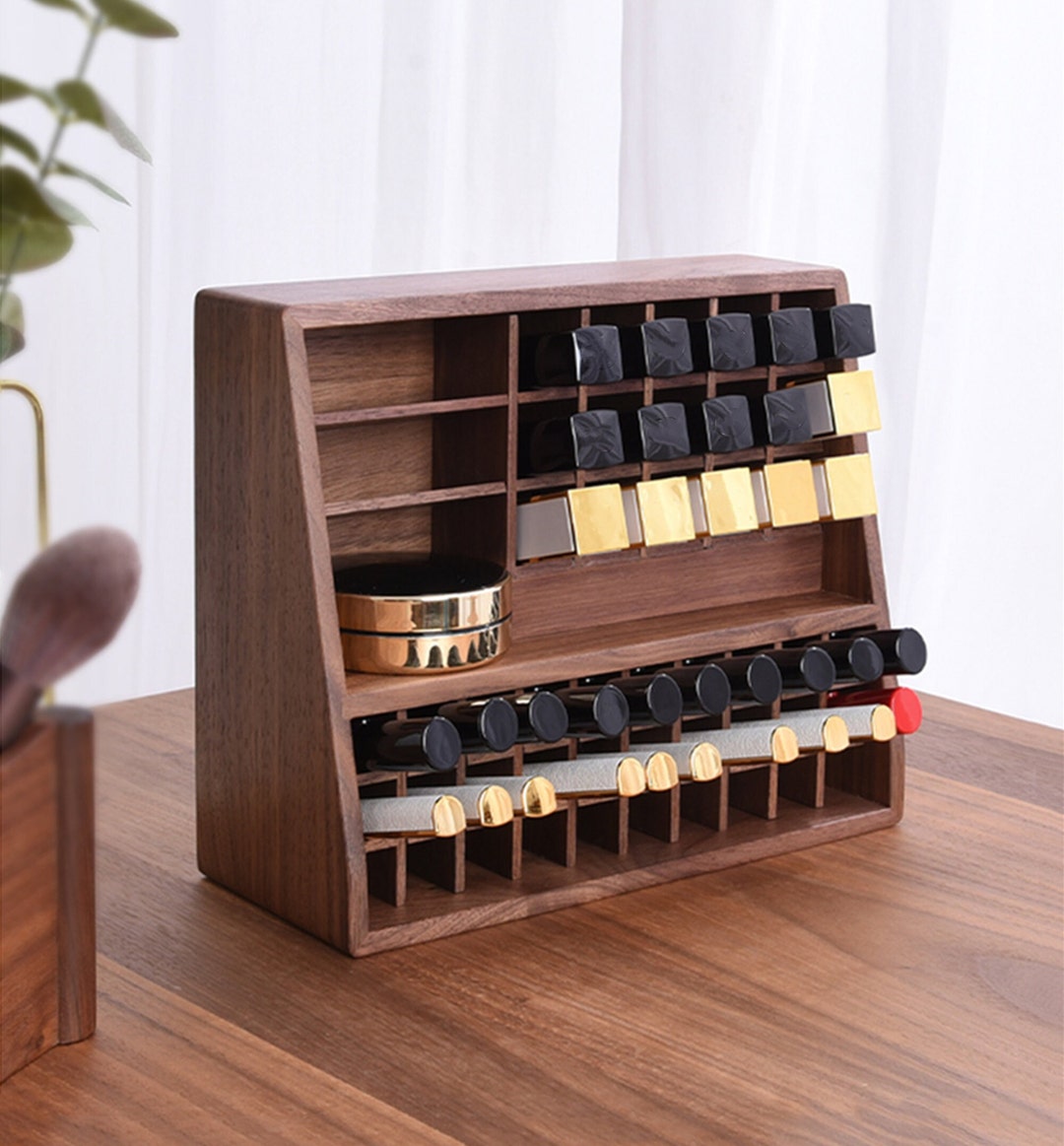 Black Walnut Wood Lipstick Storage Rack, Lipstick Box, Lip Glaze Box ...