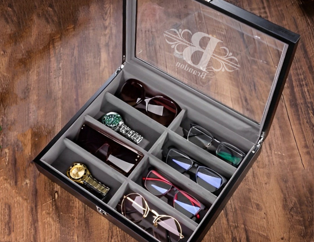 Personalized Engrave Sunglasses Box for Men,8 Divider Slots Wooden ...