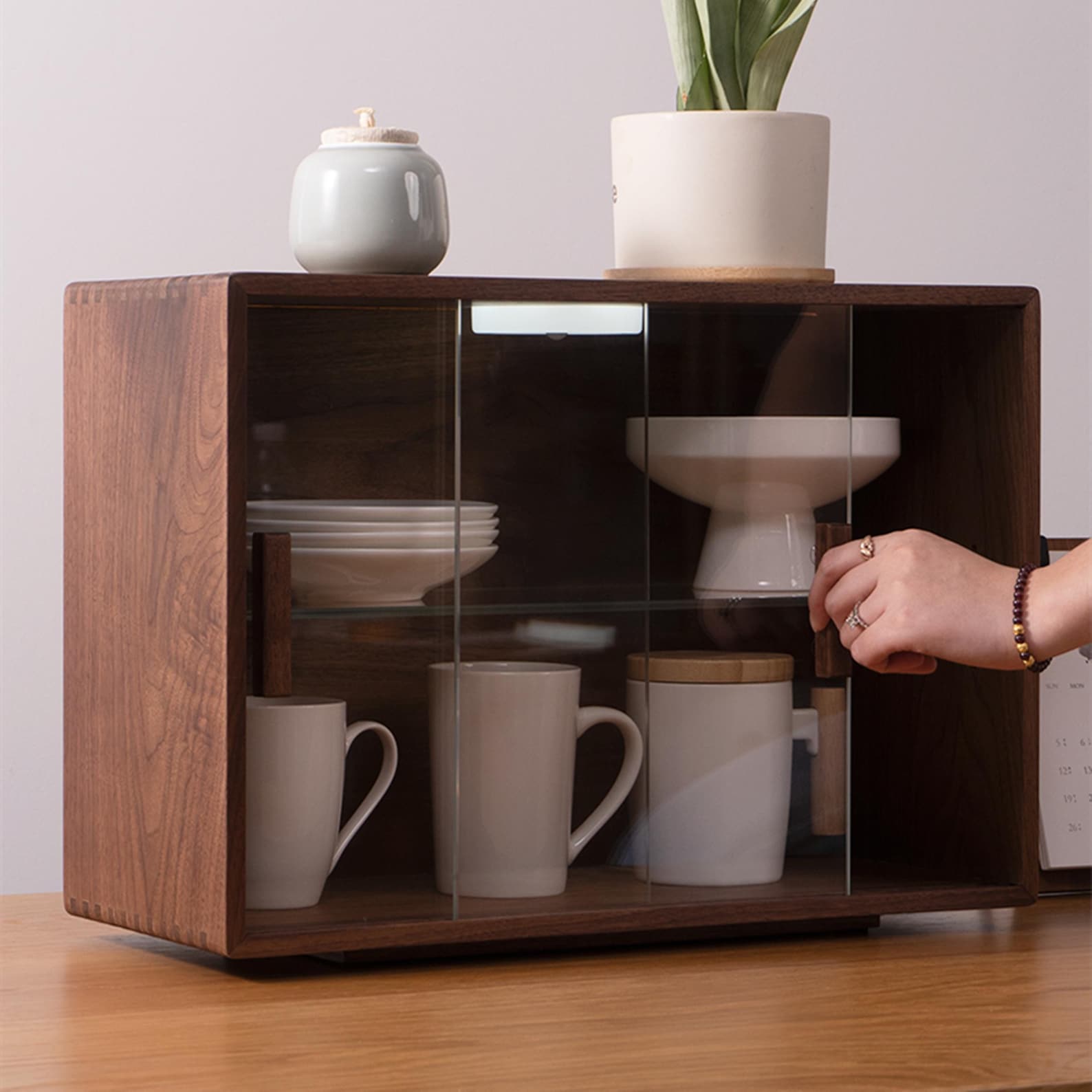 Walnut Desktop Cabinet: 2-layer Glass Dust-proof Tableware Organizer - Etsy