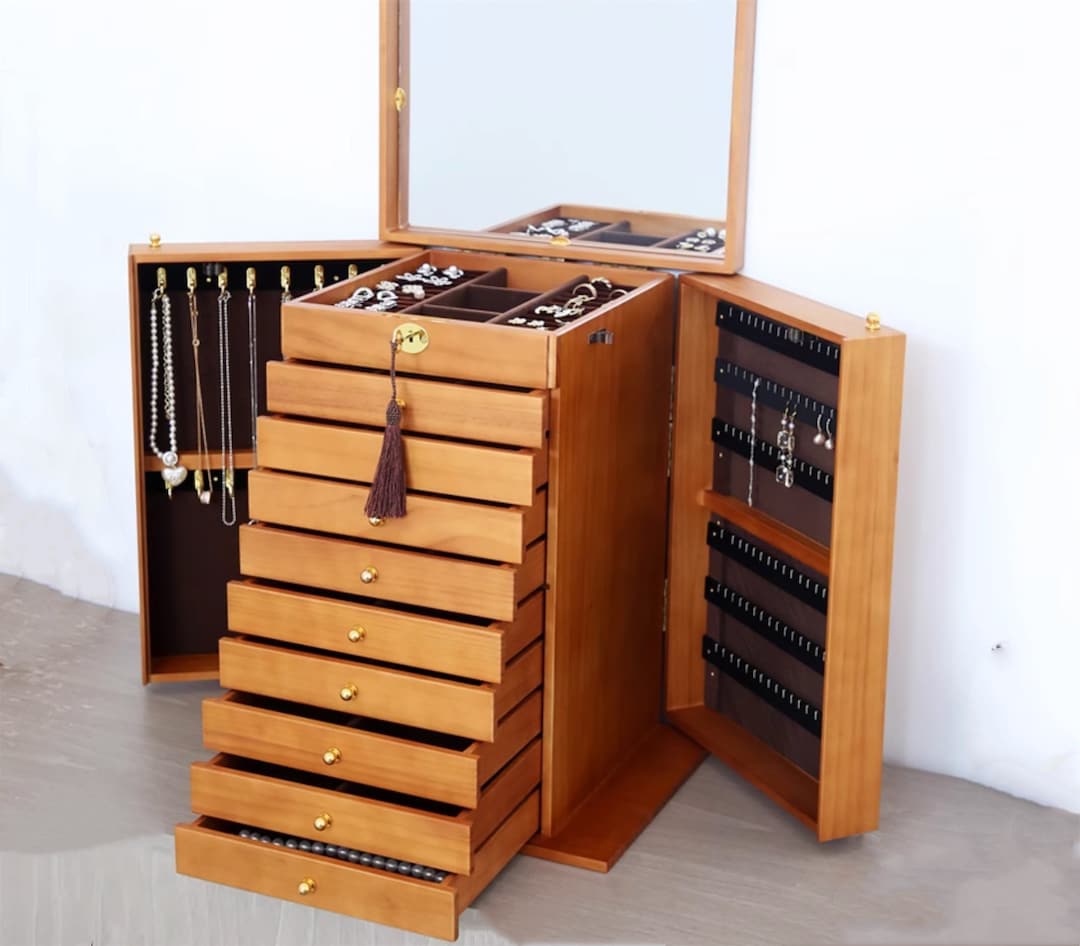 High-capacity 10-layer Wooden Jewelry Box,locking Jewelry Organizer ...