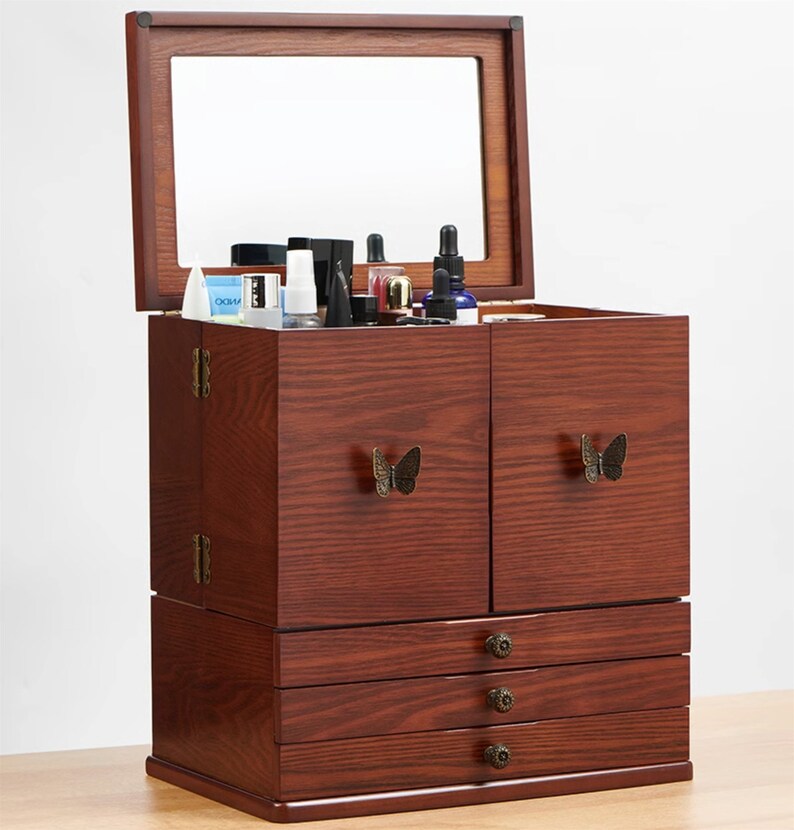 Large Vintage Wooden Makeup Organizers,high-capacity Cosmetic Storage ...