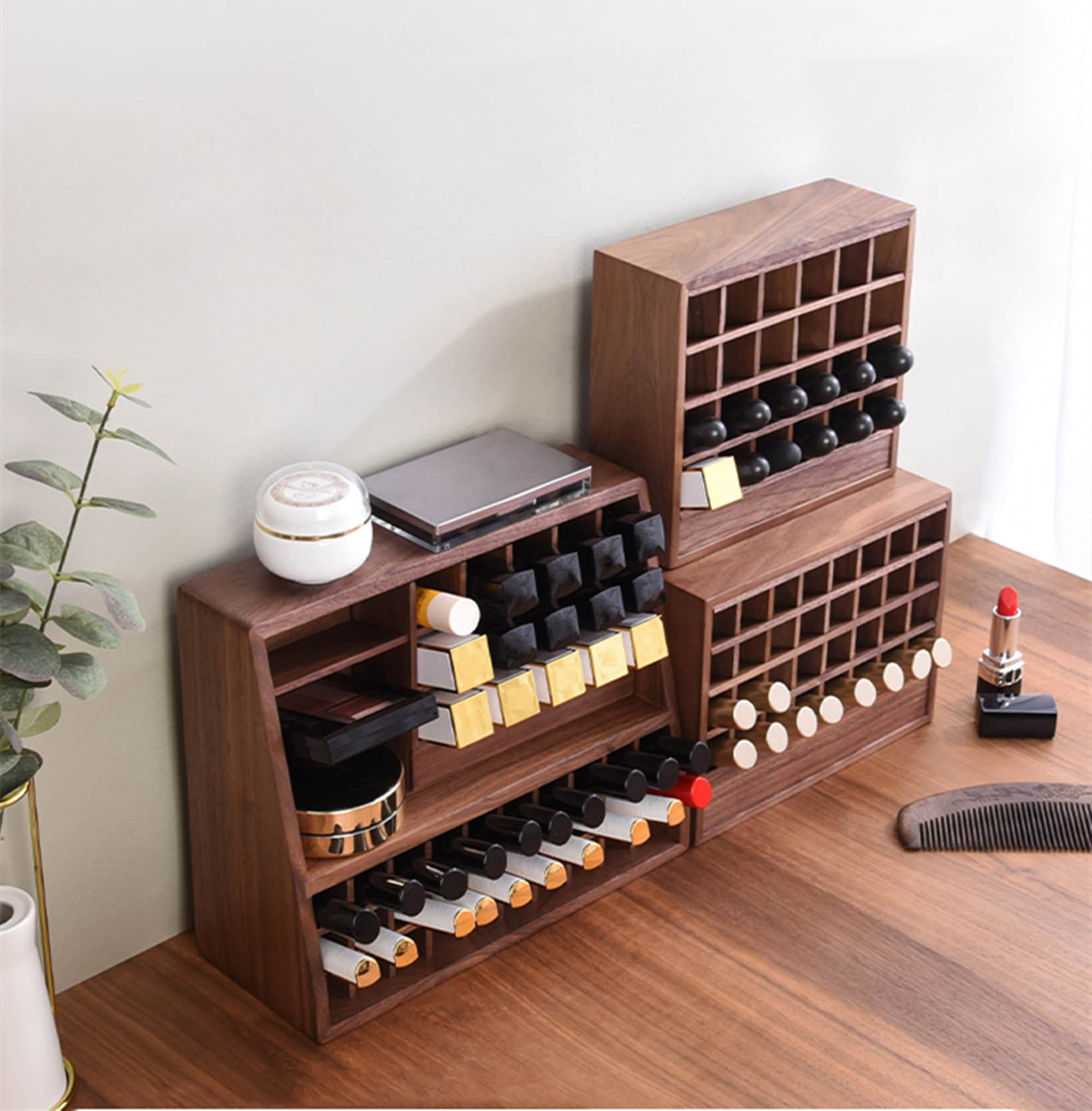 Black Walnut Wood Lipstick Storage Rack, Lipstick Box, Lip Glaze Box ...