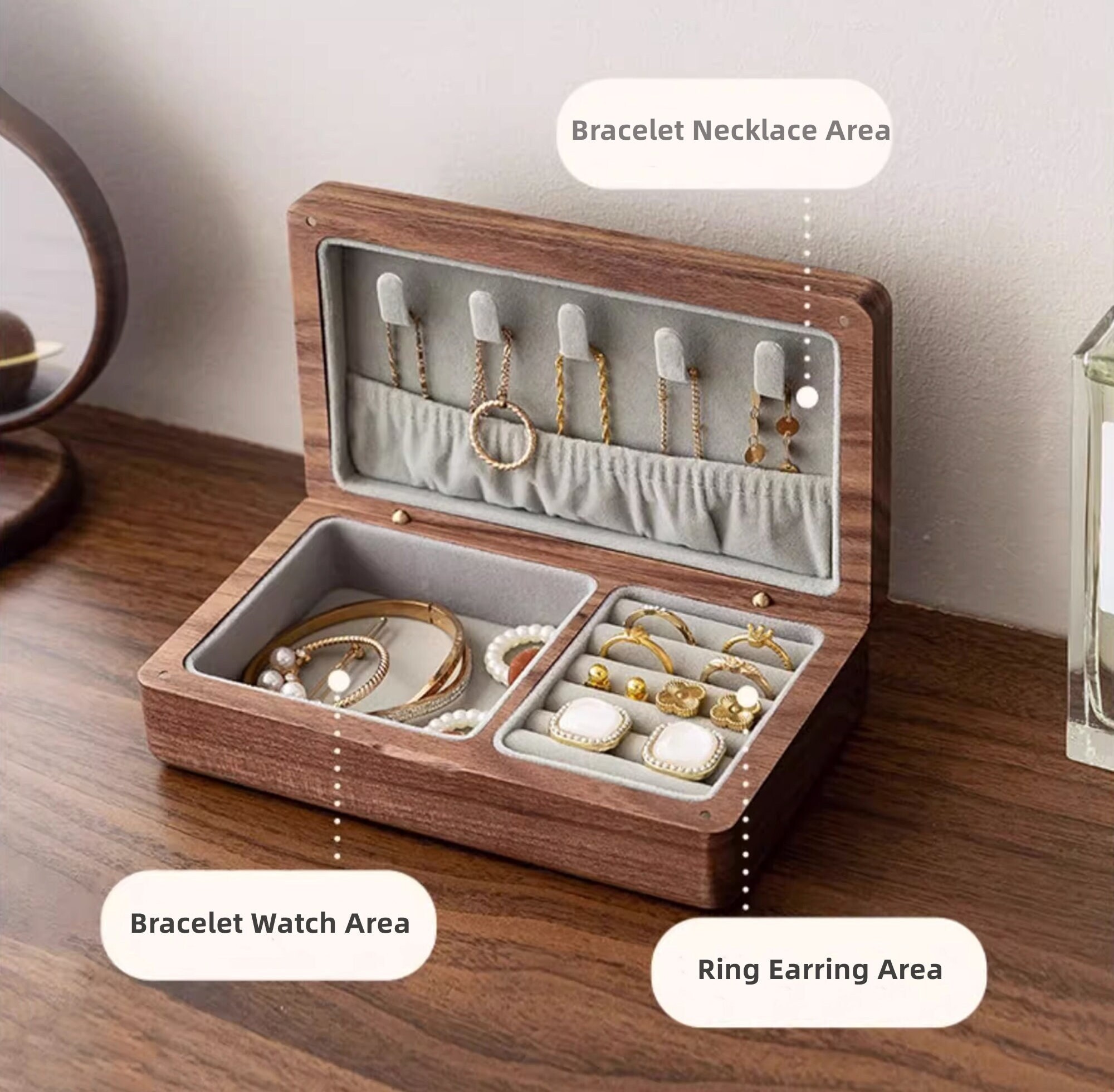 Custom Engrave Walnut Jewelry Box,personalized Travel Case for Women ...