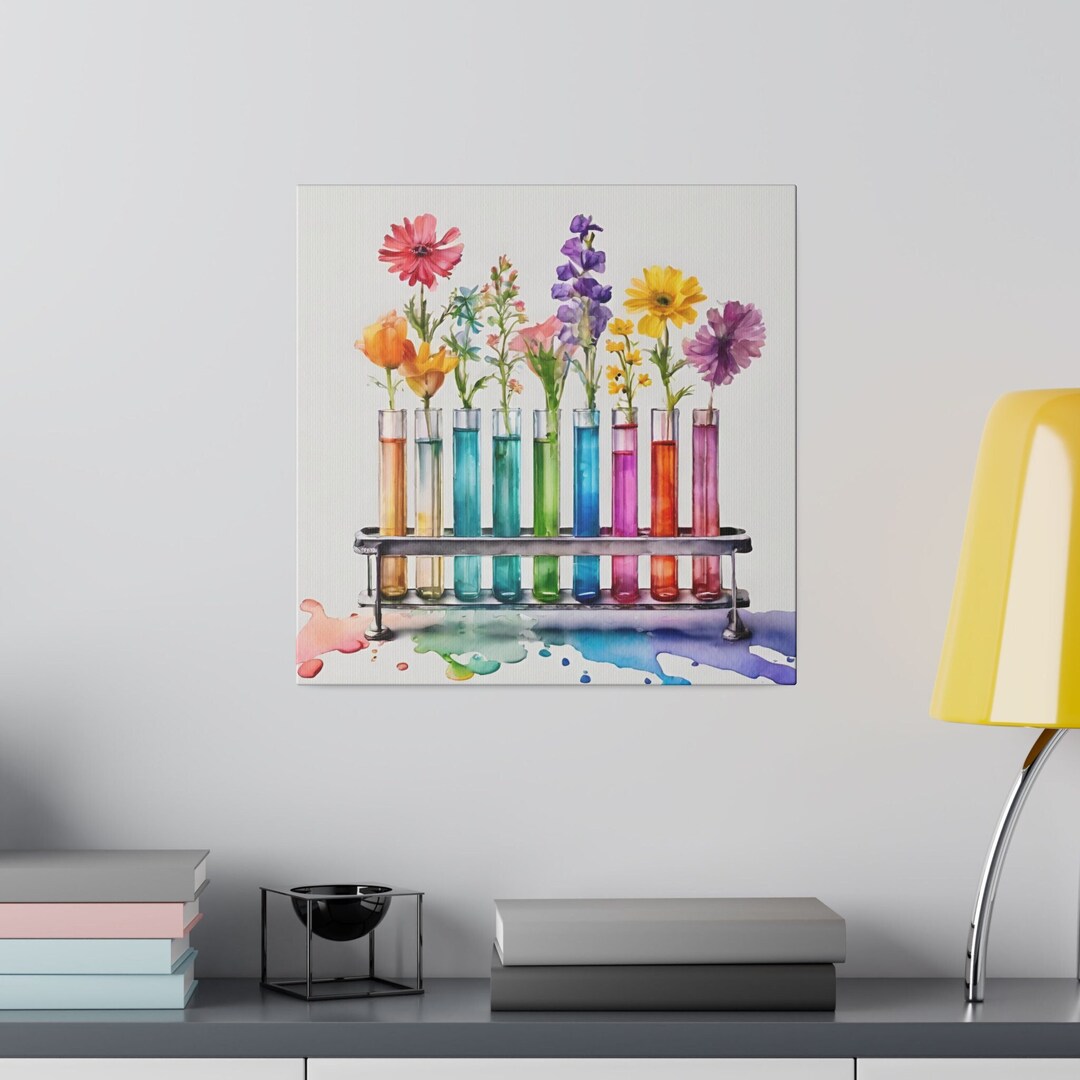 Watercolor Test Tube Rack With Wildflowers Printed on Matte Canvas ...