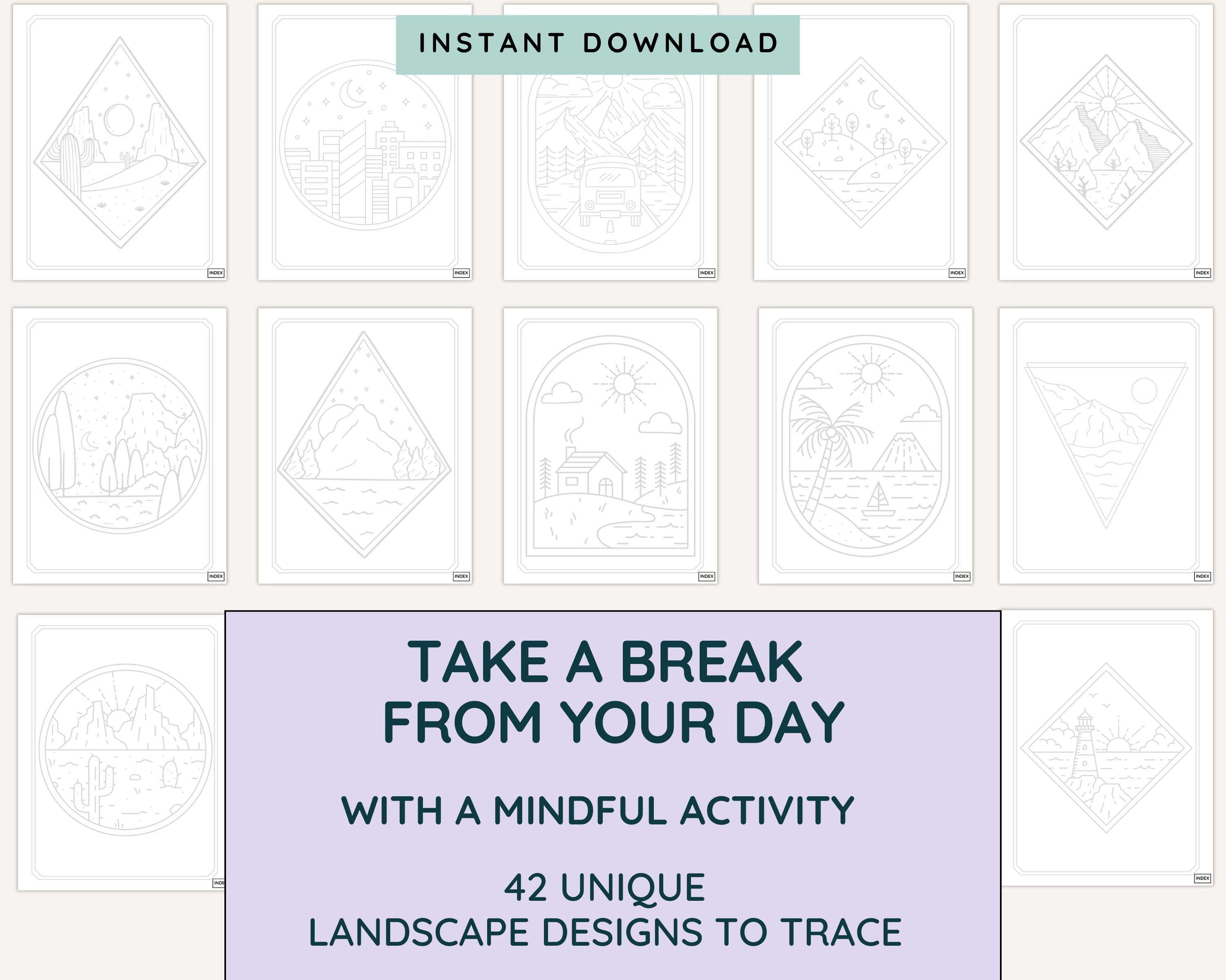 Mindfulness Tracing Book: Line Art Landscapes for Stress Relief (PDF ...