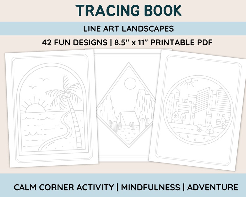 Mindfulness Tracing Book: Line Art Landscapes, Calming Activity (PDF ...