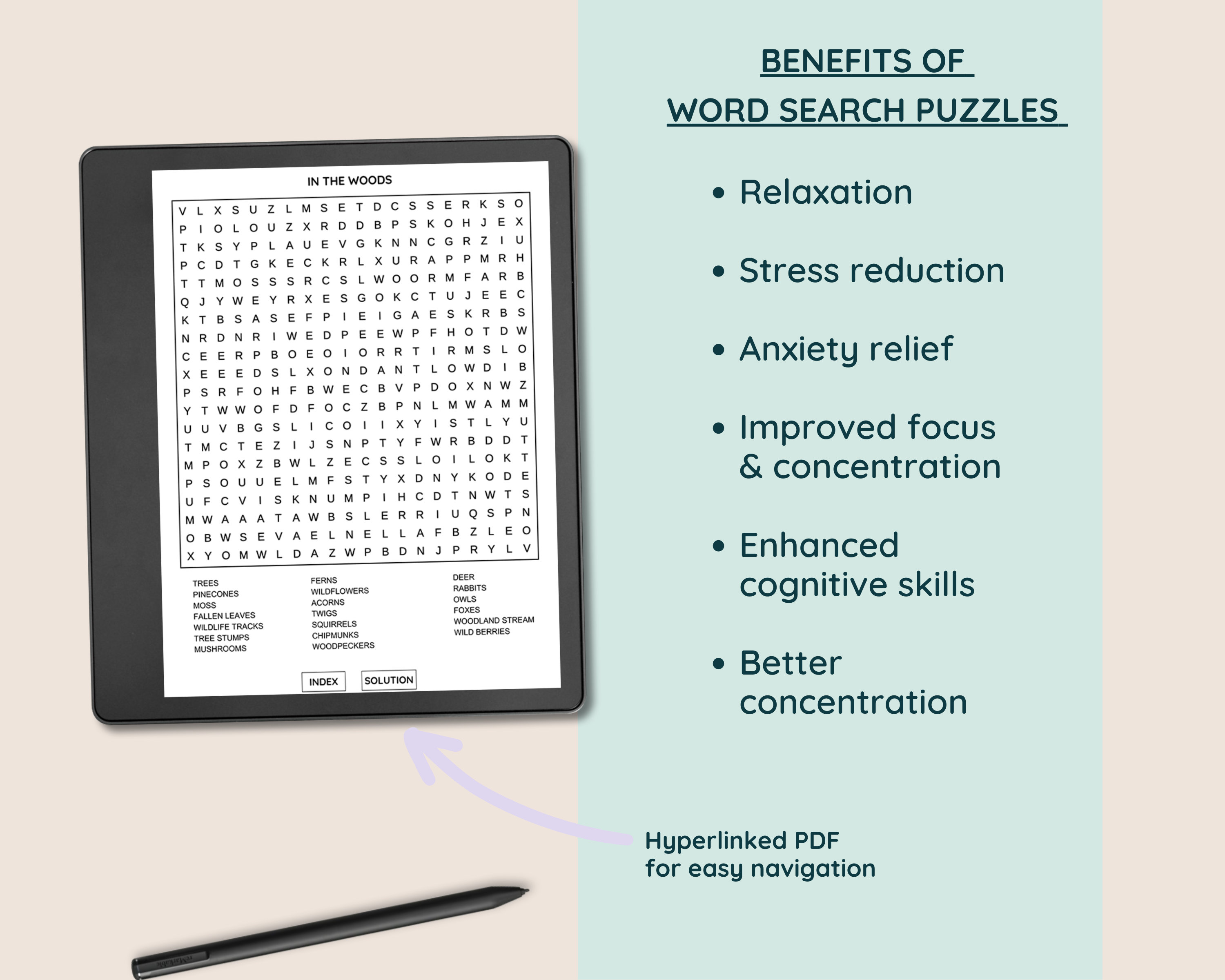 Kindle Scribe Word Search Bundle Mindful Games for Kindle Stress Relief ...