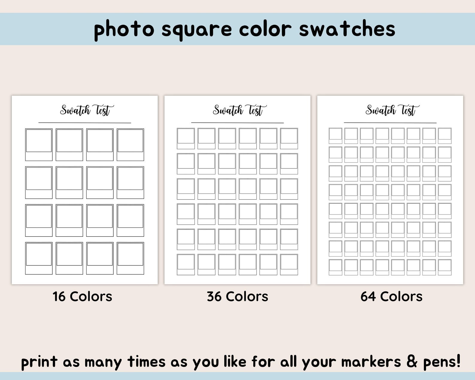 Photo Square Marker Swatch Chart: Color Test Template (PDF) - Etsy
