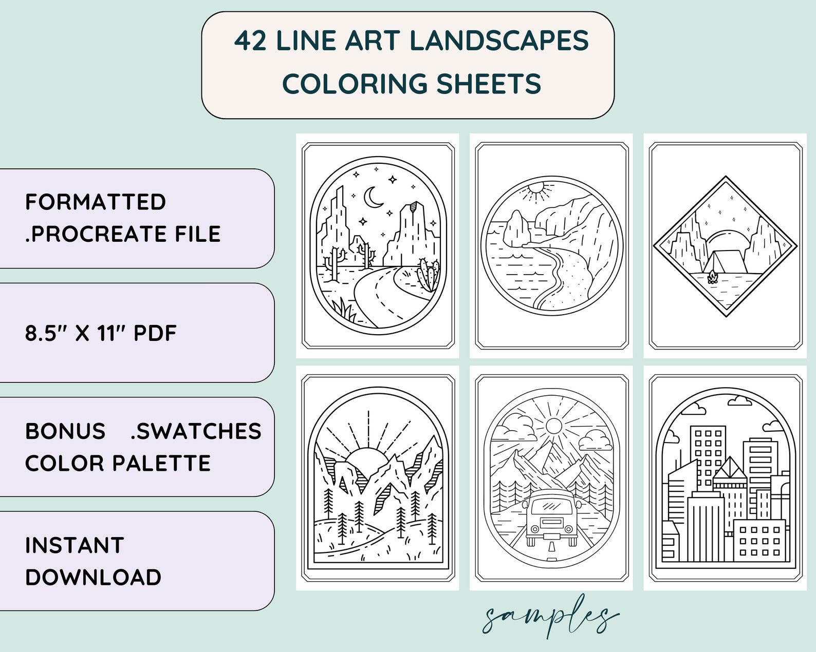 Simple Coloring Pages for Teens Minimalist Boho Landscape Coloring ...