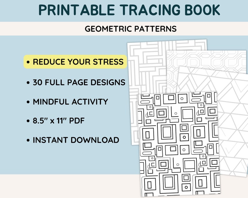 Printable Calming Art Exercises, Mindfulness Tracing Book, Abstract ...