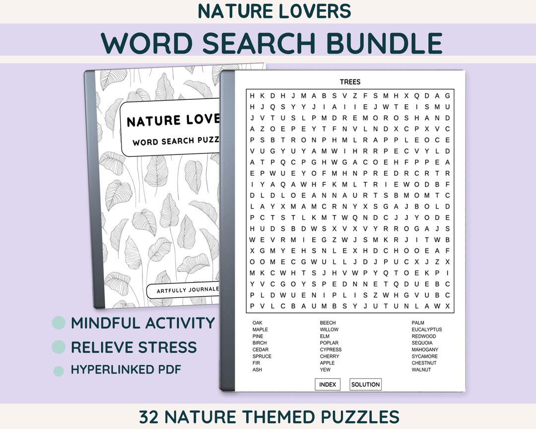 Mindfulness Word Search Puzzle Book, Nature Botanical Theme, Mindful ...