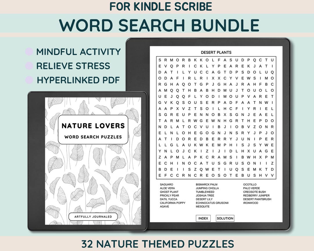 Kindle Scribe Word Search Bundle Mindful Games for Kindle Stress Relief ...