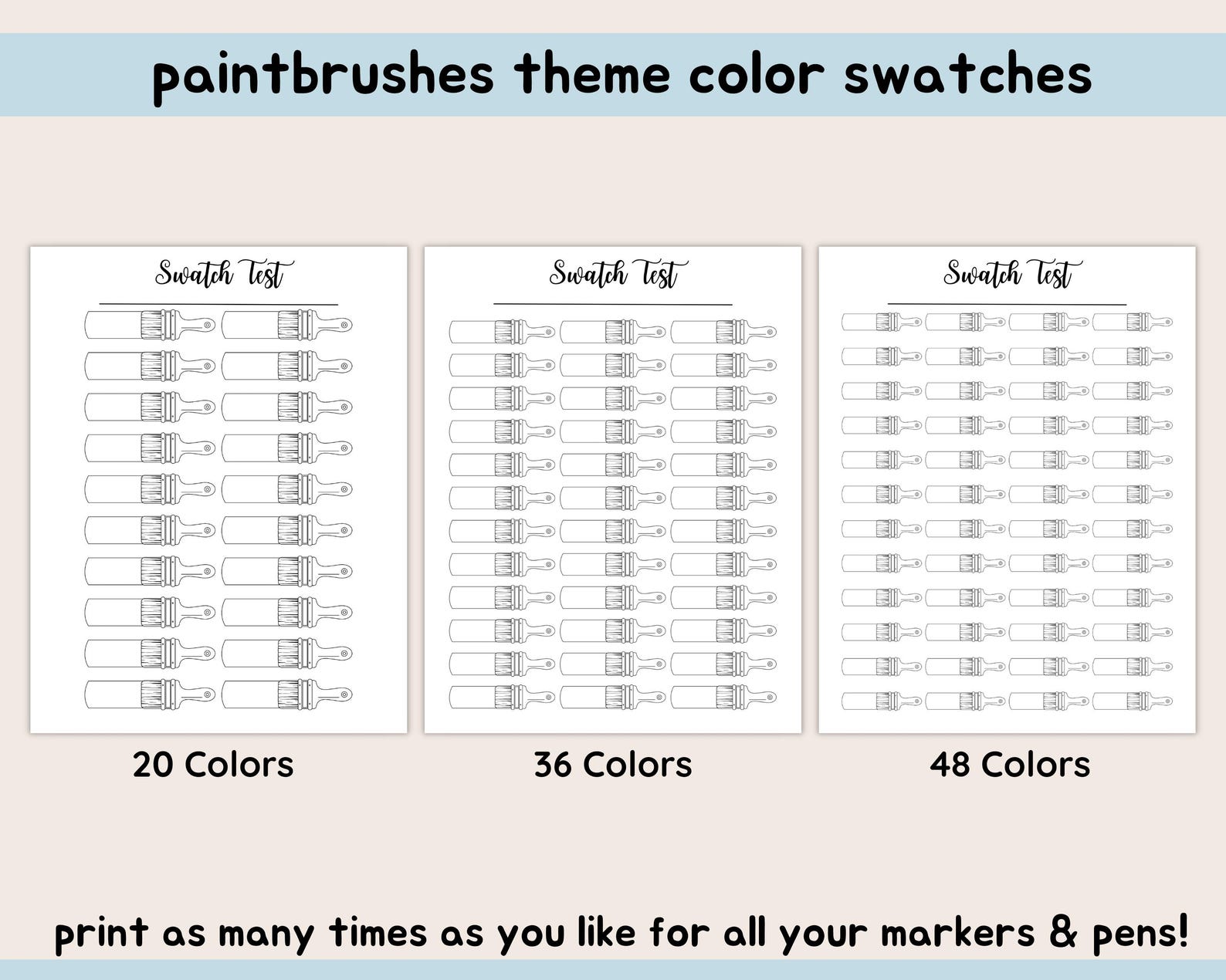 Paintbrush Color Swatch Chart Set (digital Download) - Etsy