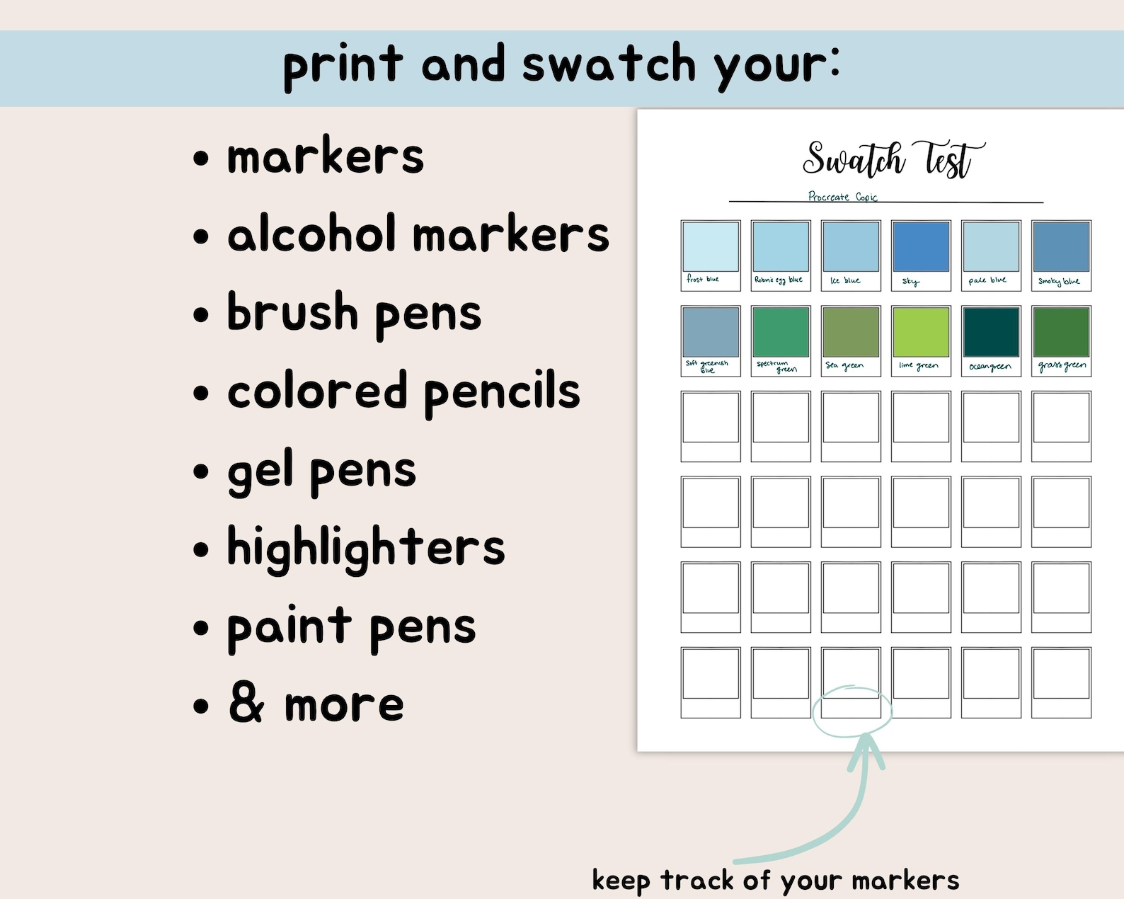 Alcohol Marker Printable Swatch Page, Marker Swatch Template, Blank ...
