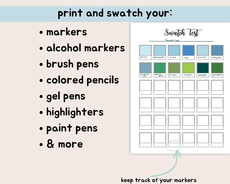 Alcohol Marker Printable Swatch Page, Marker Swatch Template, Blank ...