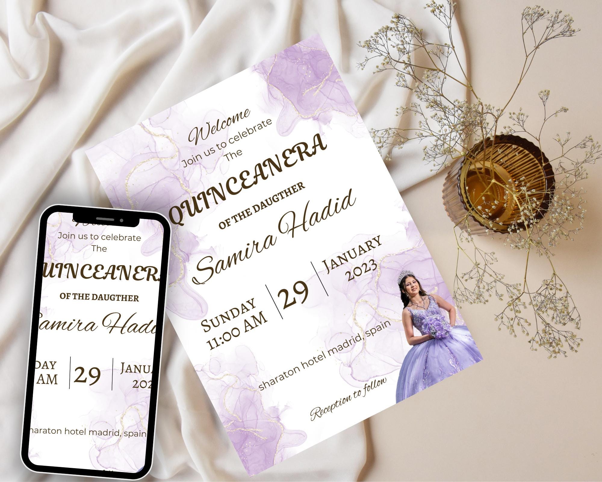 Purple Quinceanera Invitation Card Quince Purple Invitation Card ...