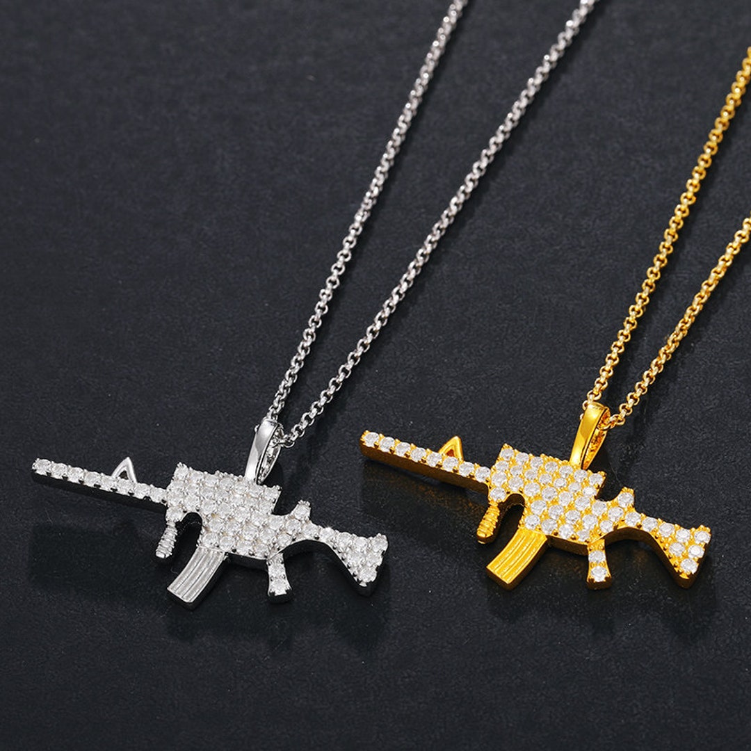 925 Sterling Silver Machine Gun Moissanite Pendant Hip Hop - Etsy