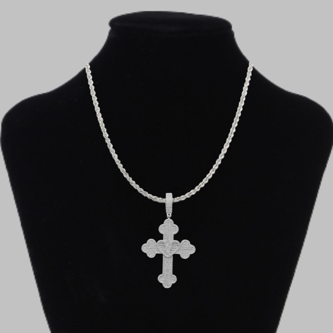 NEW Cross Heart Full Paved Iced Out Diamond Pendant Necklace, Hip Hop ...