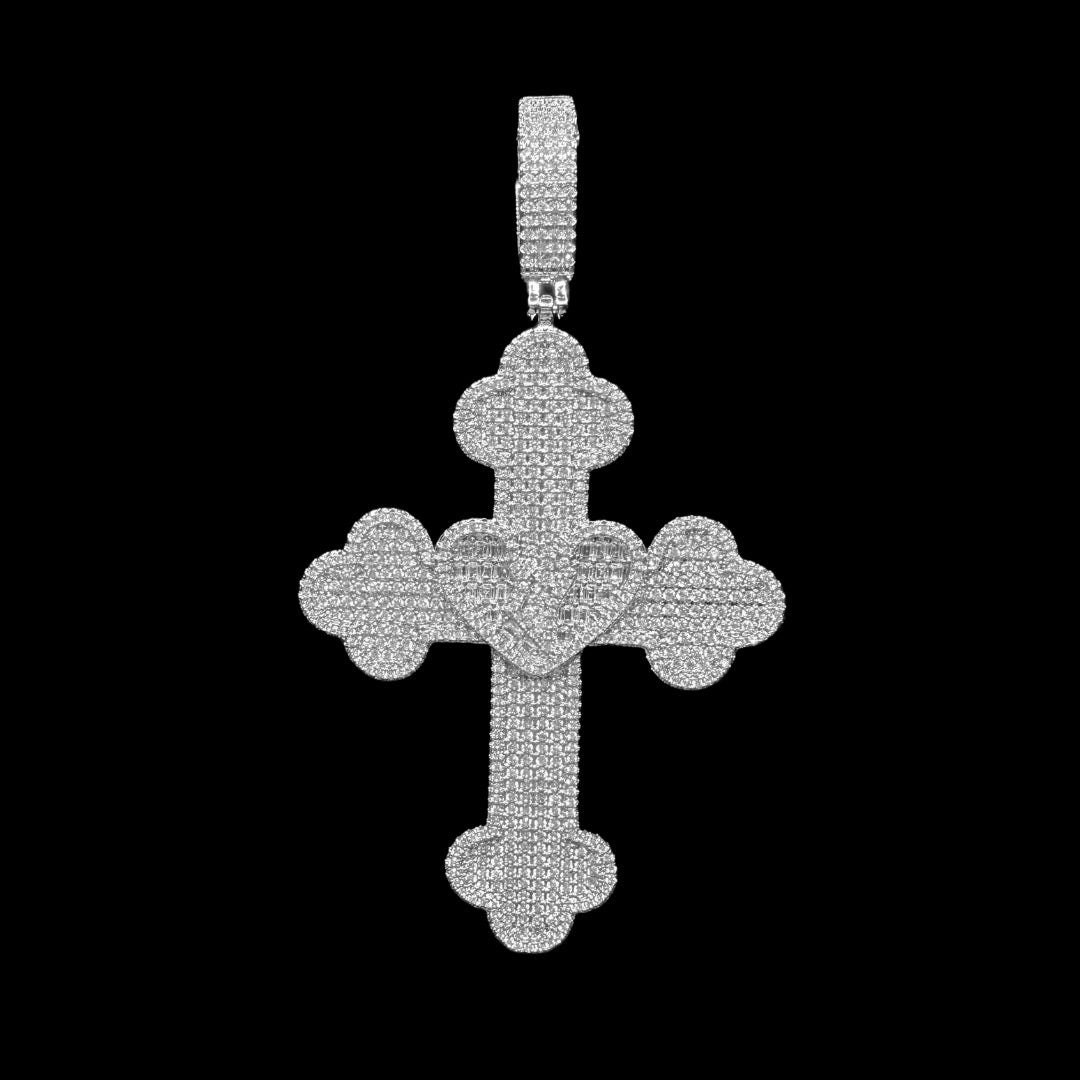 NEW Cross Heart Full Paved Iced Out Diamond Pendant Necklace, Hip Hop ...