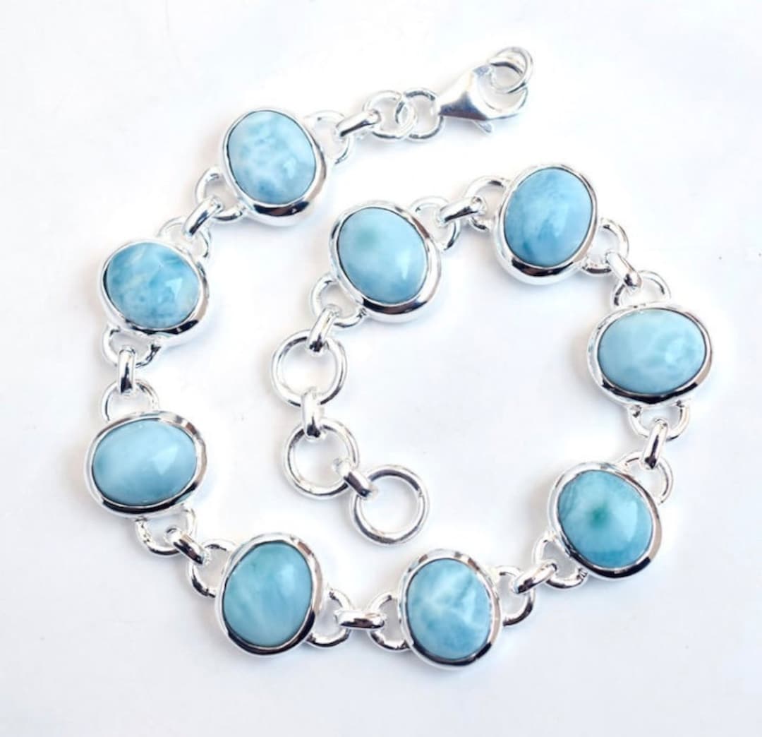 Women Bracelet, Larimar Bracelet, 925/sterling Silver Bracelet, Natural ...
