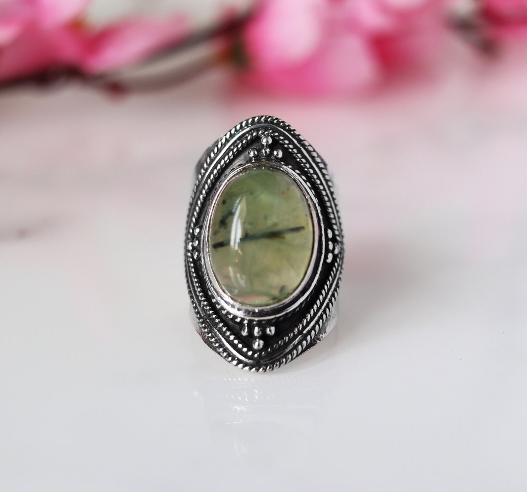 Prehnite Ring, Gemstone Ring, 925 Silver Ring, Natural Prehnite ...