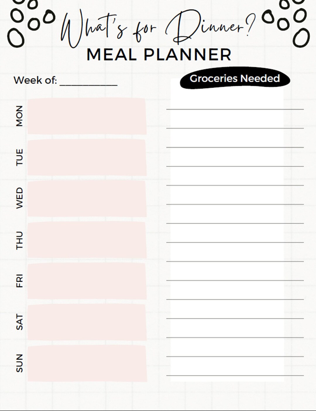 The "what's for Dinner?" Weekly Meal Planning Checklist - Black - Etsy