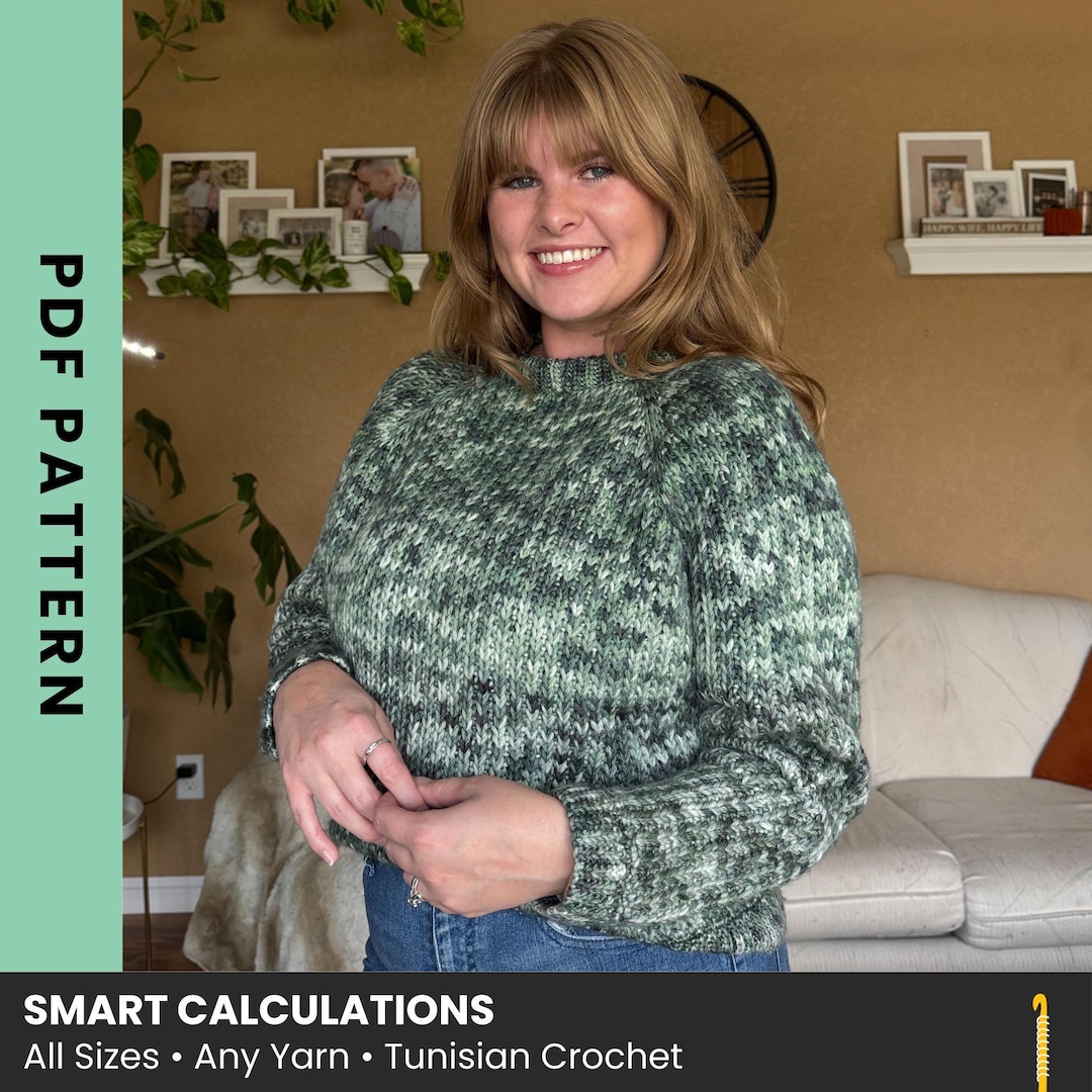 Tunisian Crochet Sweater PATTERN / Everglade Sweater / Tunisian Crochet / Instant Downloadable ...