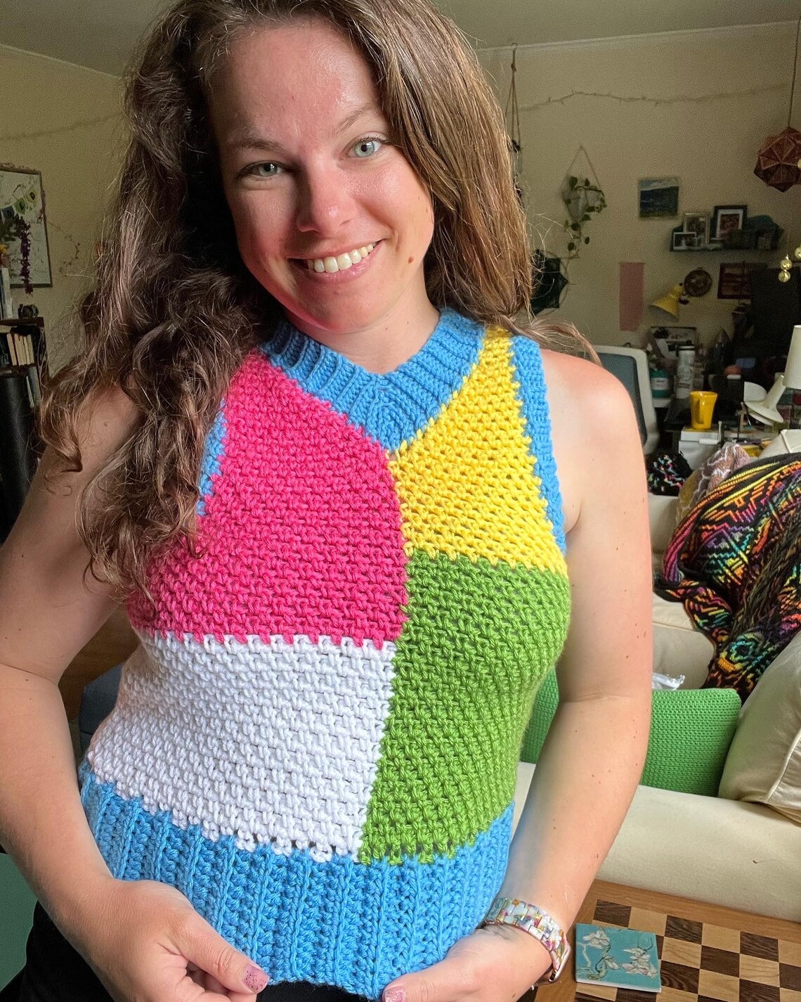 Crochet Vest PATTERN / Mod Squares Vest / Linen Stitch / Instant ...
