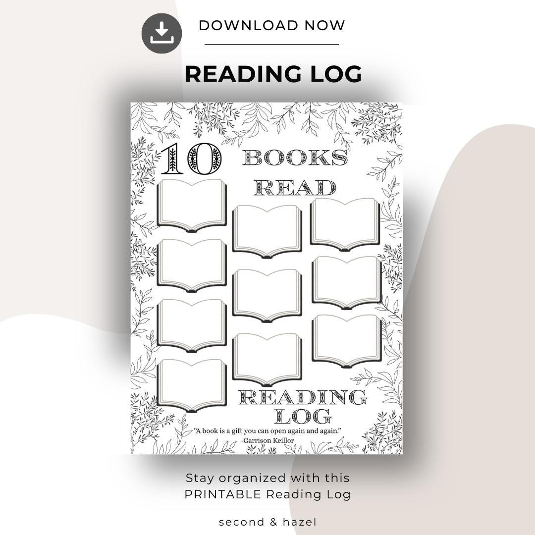 Printable Reading Log, 10 Books Tracker (digital Download) - Etsy