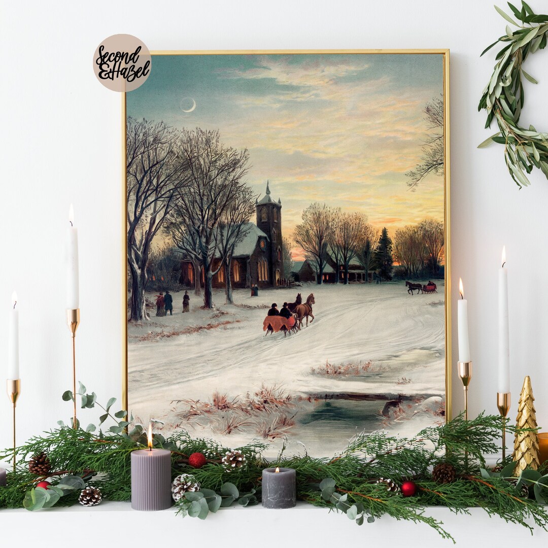 Christmas Eve Printable, Winter Scene Illustration, Snowy Winter ...