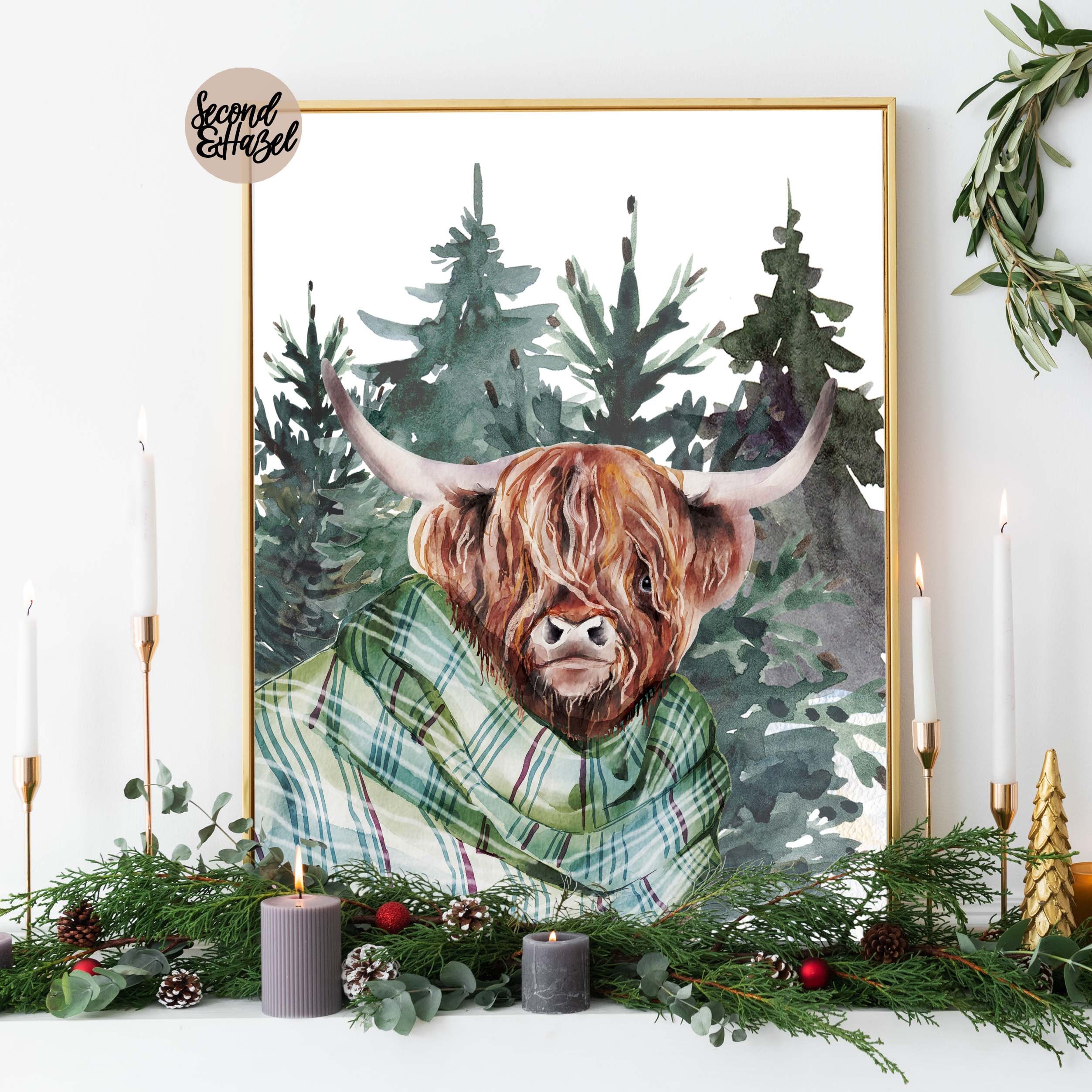 Winter Highland Cow Printable, Christmas Cow Illustration, Scottish ...