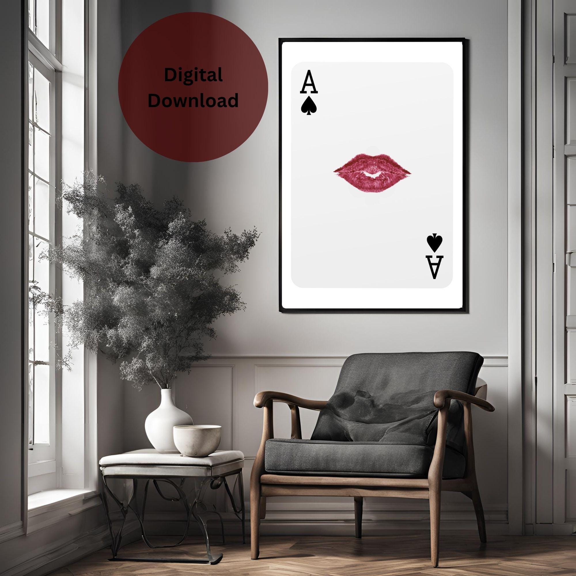 Red Kiss Print Ace of Hearts Poster Set of 2 Digital Art Prints ...