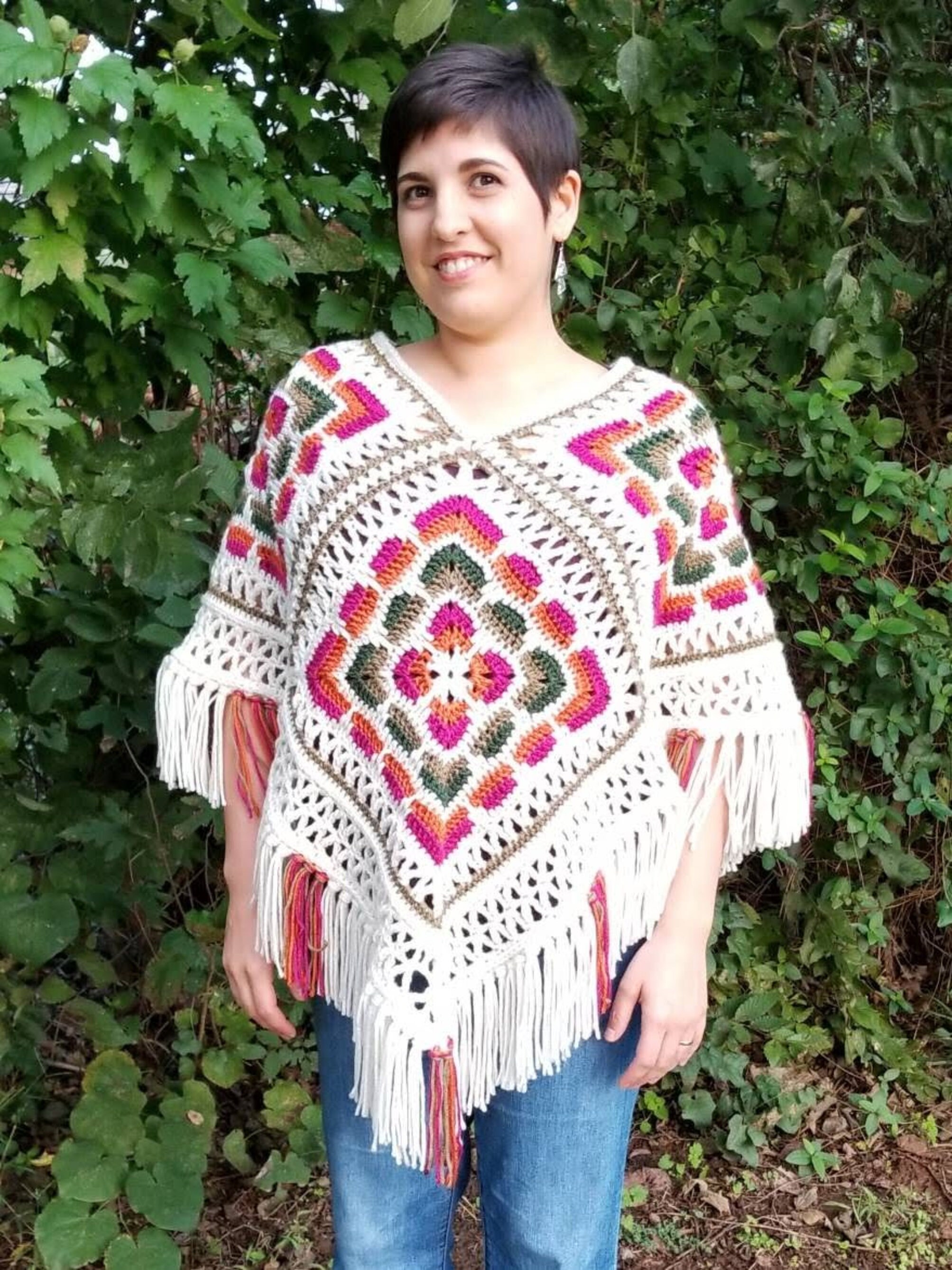 Designer Boho Poncho Women's Colorful Cozy Handmade Retro Festival ...