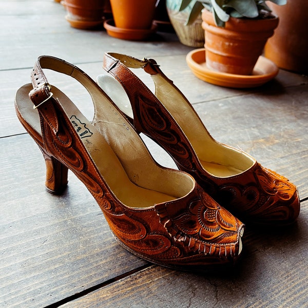 Tooled Leather Shoes - Etsy