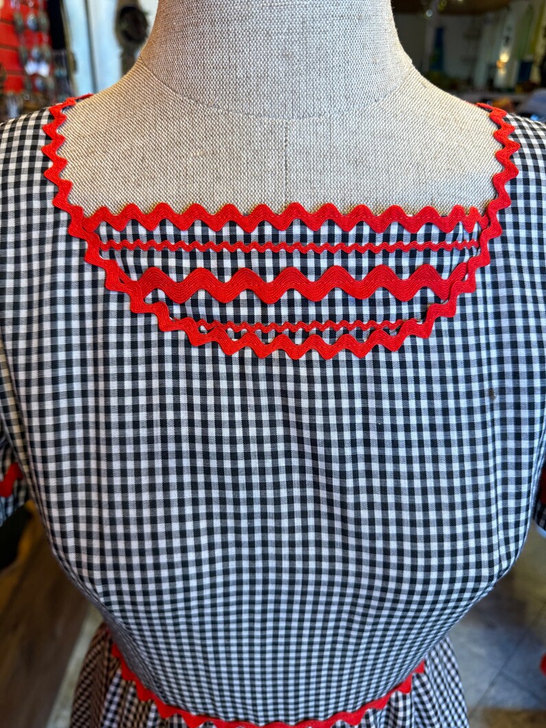 70s Gingham Square Dancing Dress Ric Rac Circle Skirt - Etsy