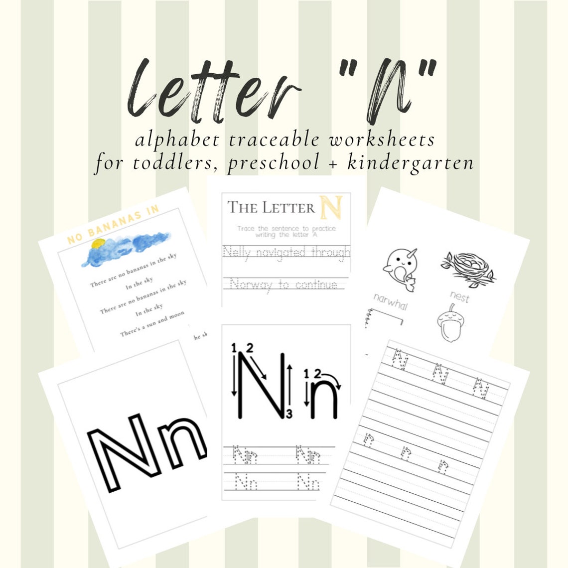 Letter N Tracing Printable, Morning Menu Inserts, ABC Printable, Letter ...