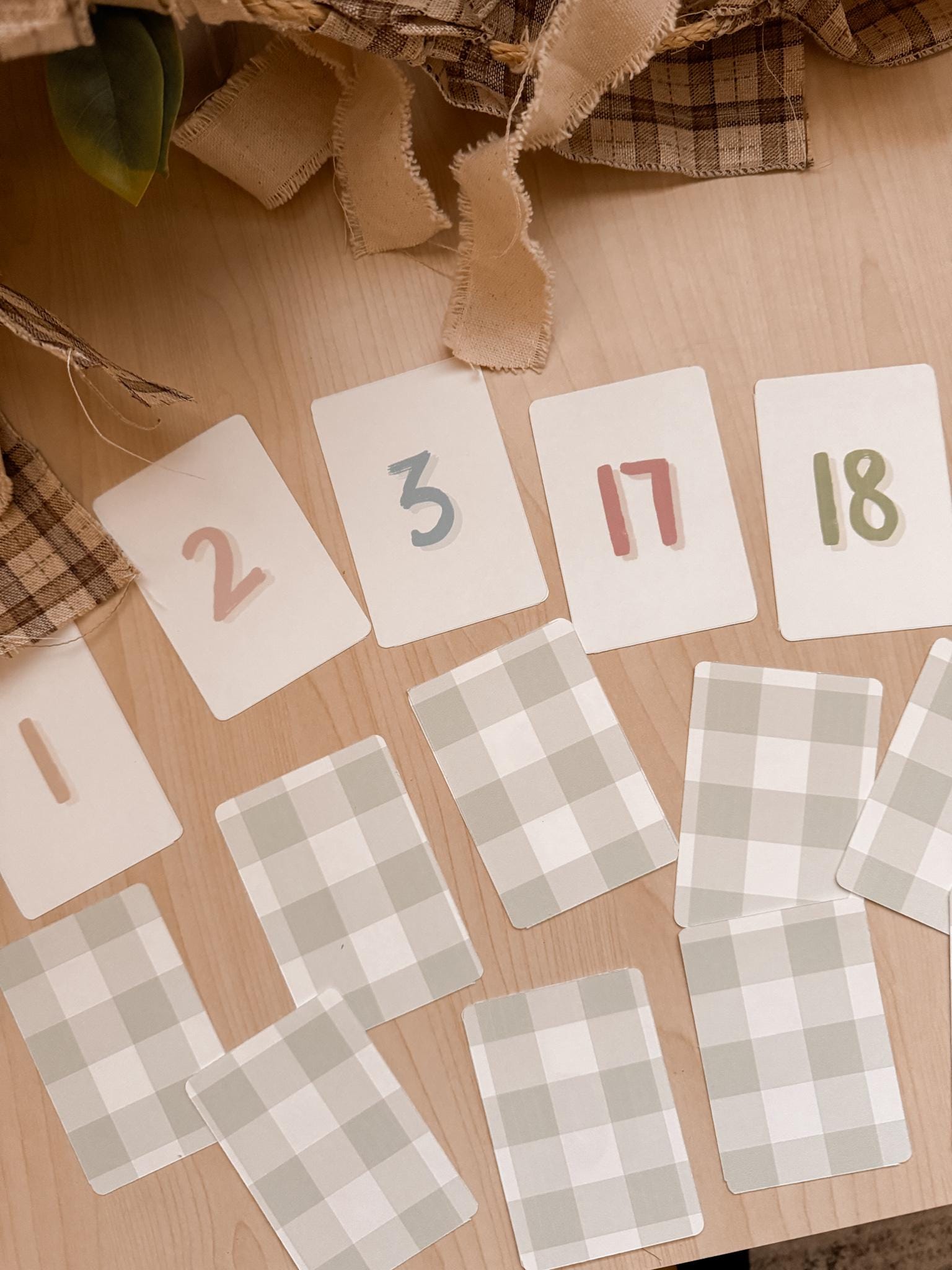 Gingham Numbers 1-20 Flashcards | Preschool Counting Cards | Montessori ...
