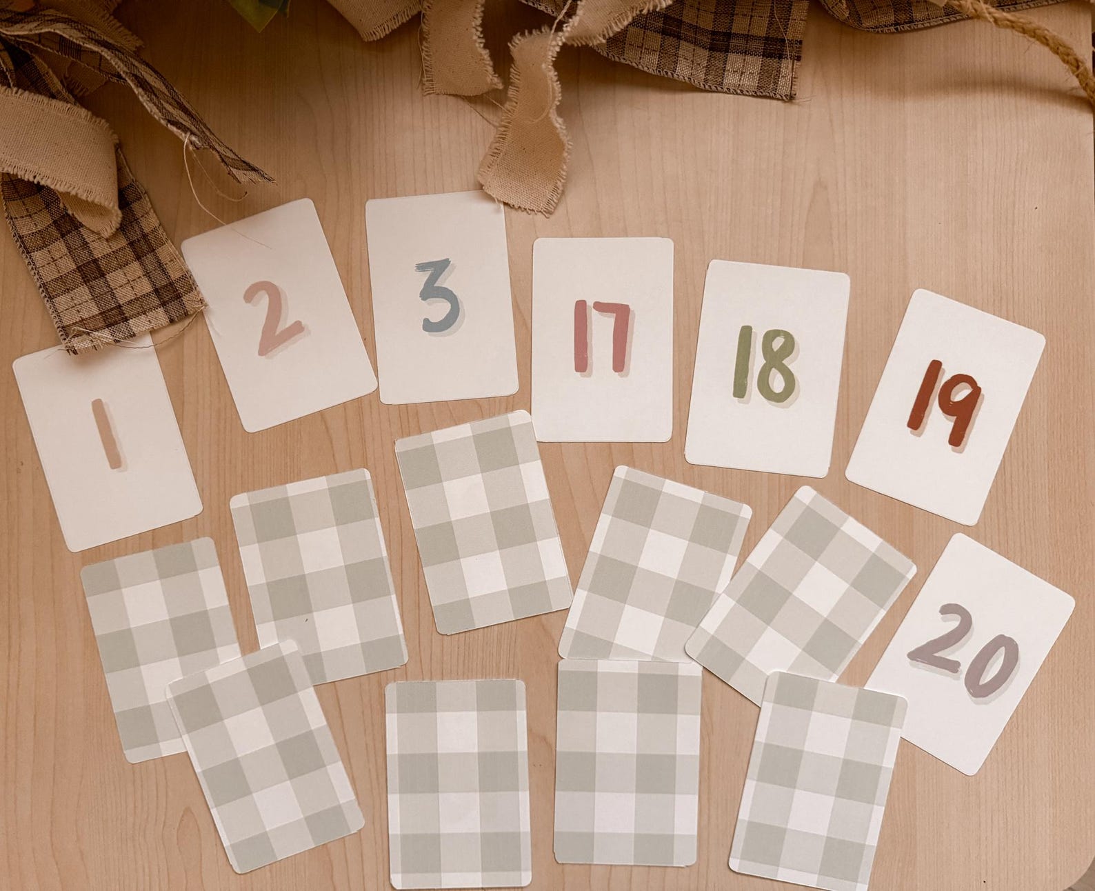 Gingham Numbers 1-20 Flashcards | Preschool Counting Cards | Montessori ...