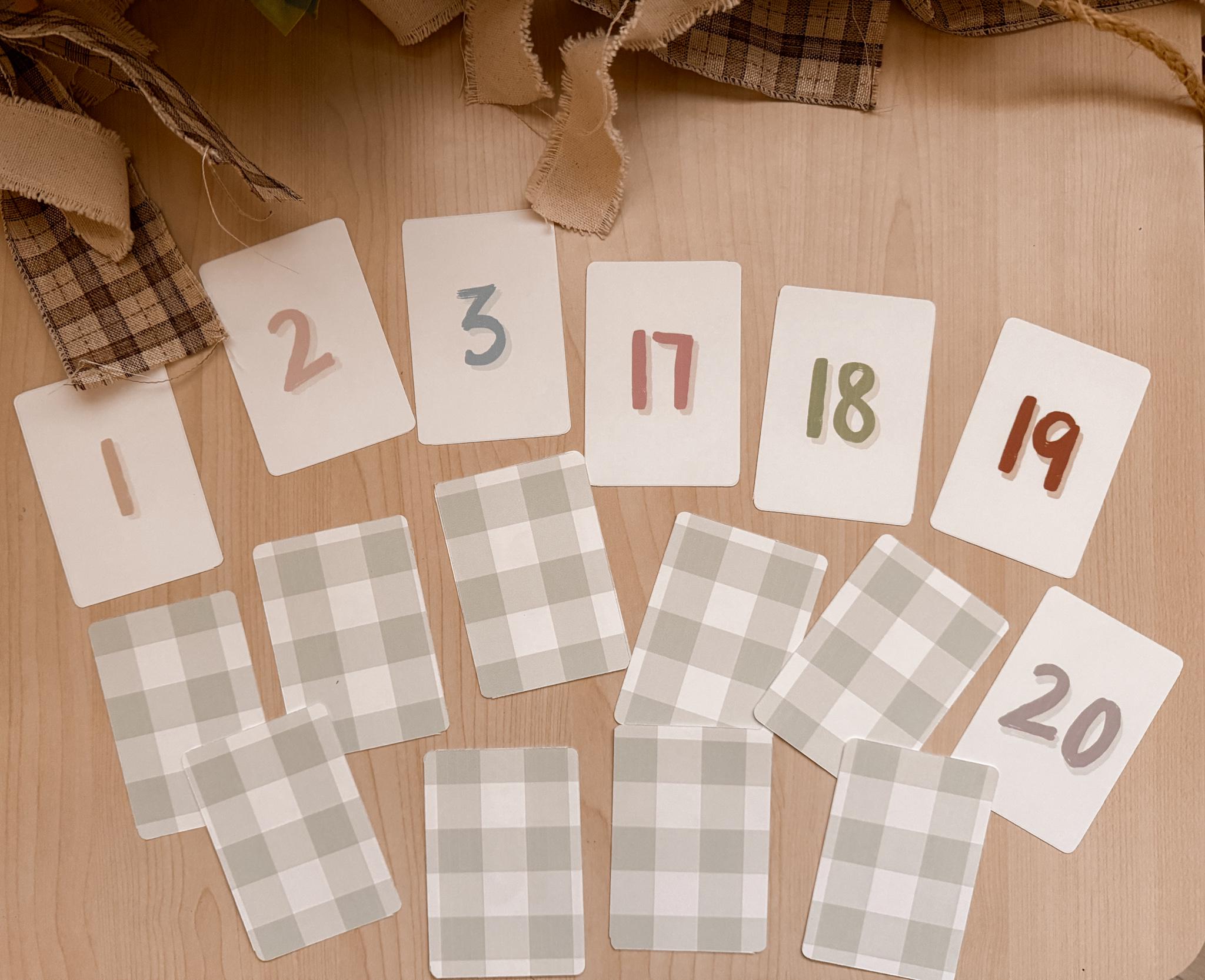 Gingham Numbers 1-20 Flashcards | Preschool Counting Cards | Montessori ...